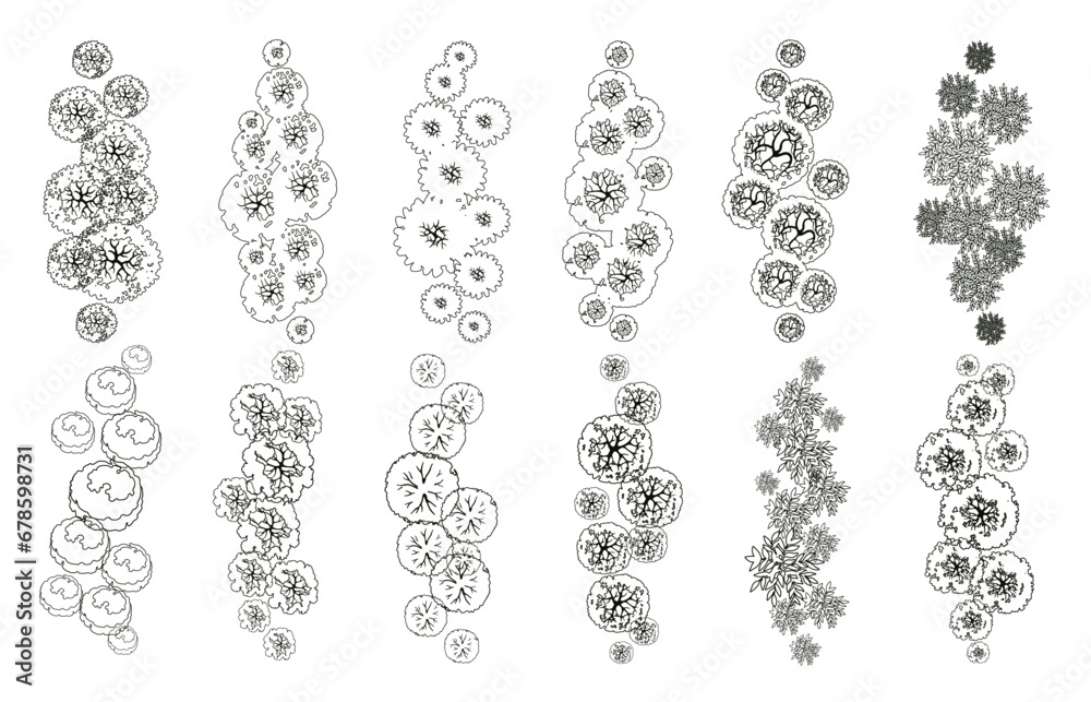 Trees for architectural floor plans. Entourage design. Various trees ...