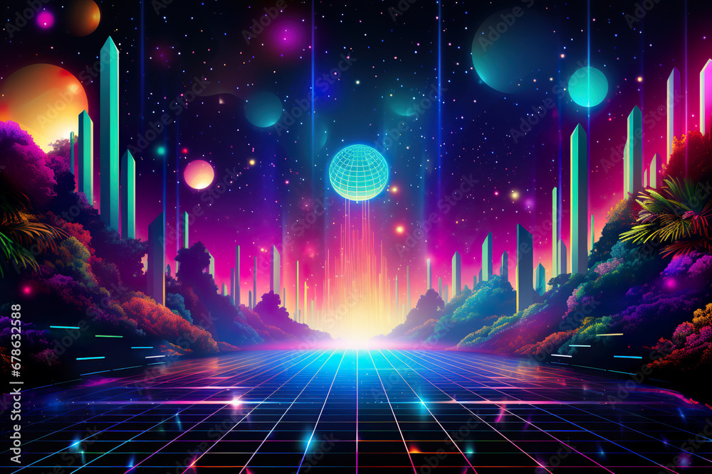 80s themed disco and space background, wallpaper for videos, space ...