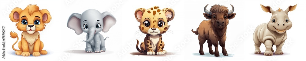 Big 5 animals in Africa. Cute cartoon of leopard, buffalo, elephant ...