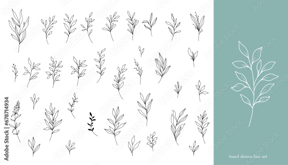 Greenery Line Art. Floral Frames and Bouquets Line Art. Fine Line ...