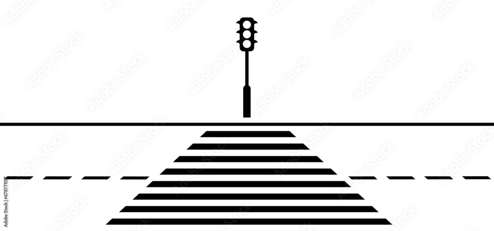 Traffic light, city street with zebra lines road marking and stoplight ...