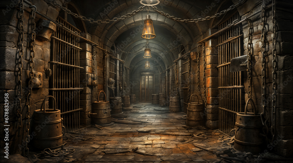 Underground old medieval dungeon jail cells, fantasy aventure tabletop ...