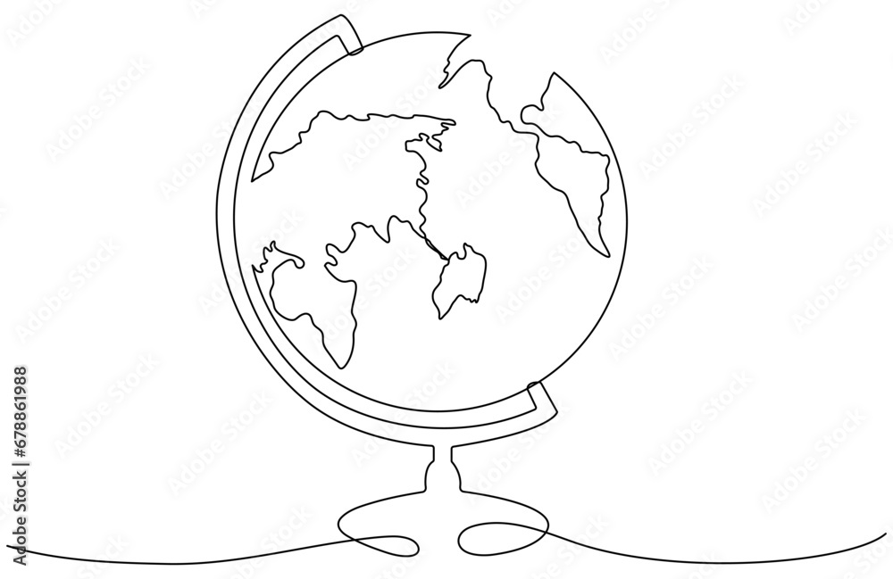 School globe continuous line drawing. World map linear symbol. Vector ...