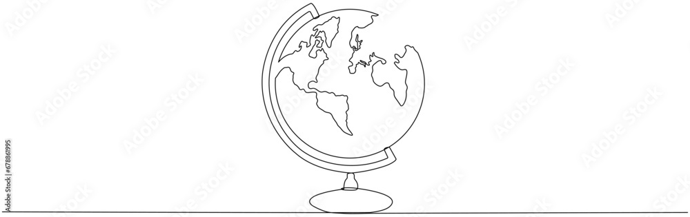 School globe continuous line drawing. World map linear symbol. Vector ...
