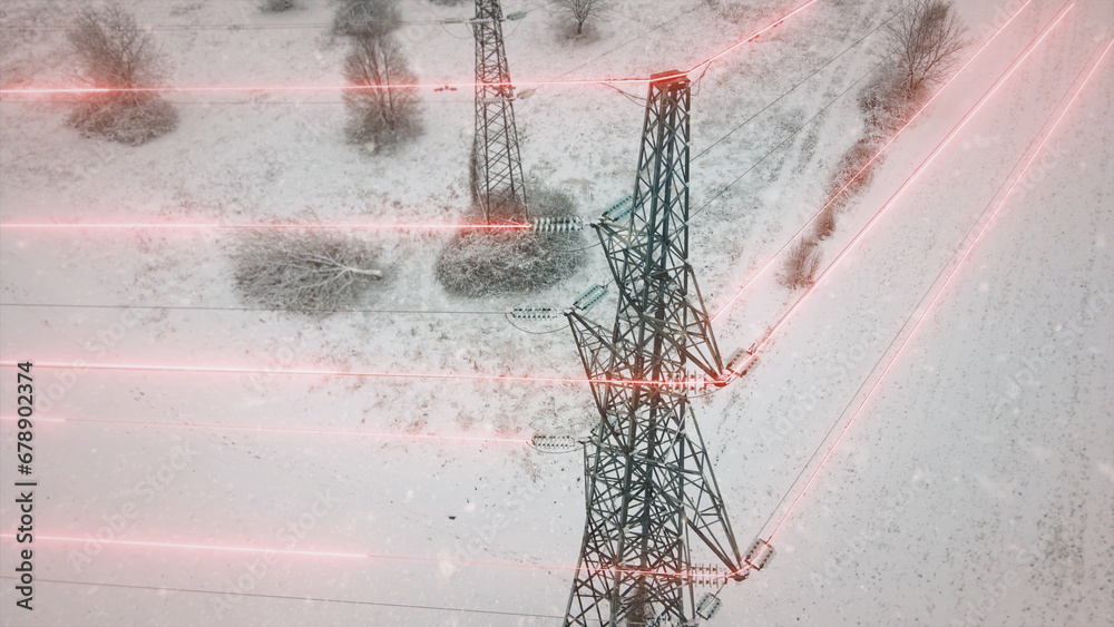 Snowstorm causing power outage with animation of faulty cables and ...