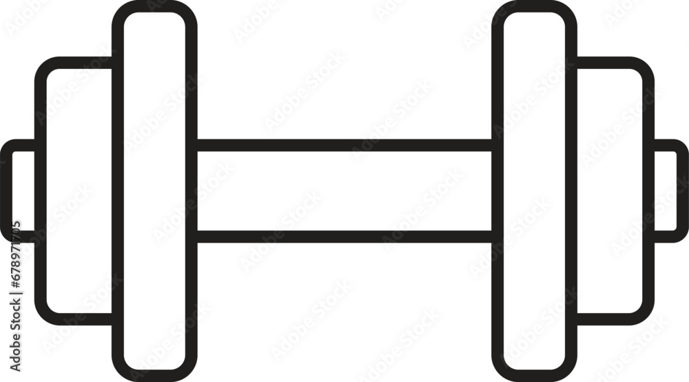 Dumbbell icon in Black Outline flat style. Gym heavy strength training ...