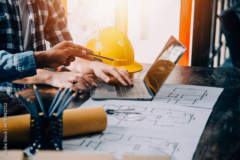 Construction and structure concept of engineer working drawing on ...