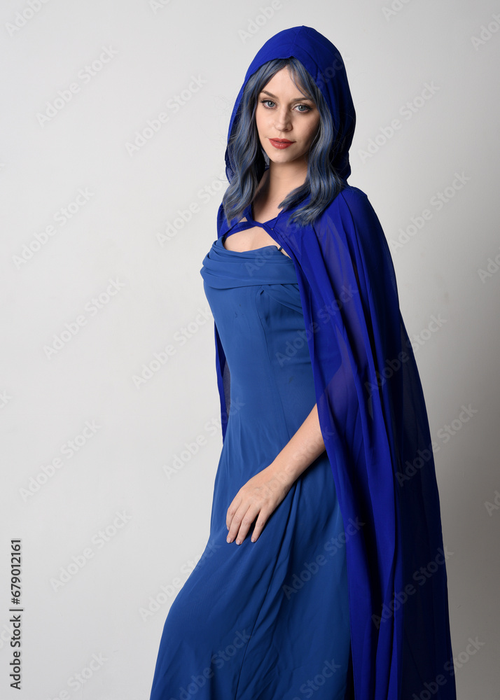 Close up portrait of beautiful female model wearing elegant fantasy ...