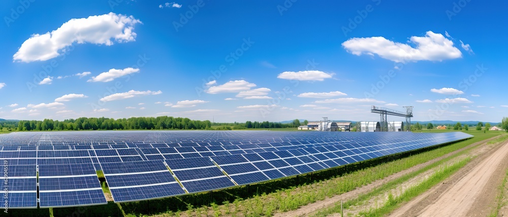 Farmland enhanced with agrivoltaics, where solar panels are ...