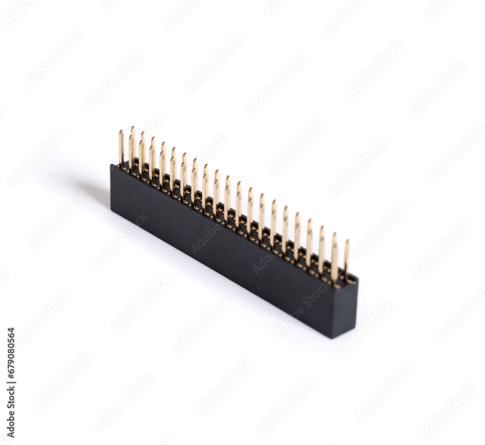 40-Pin GPIO connector header isolated on white background. 2x20 pins ...