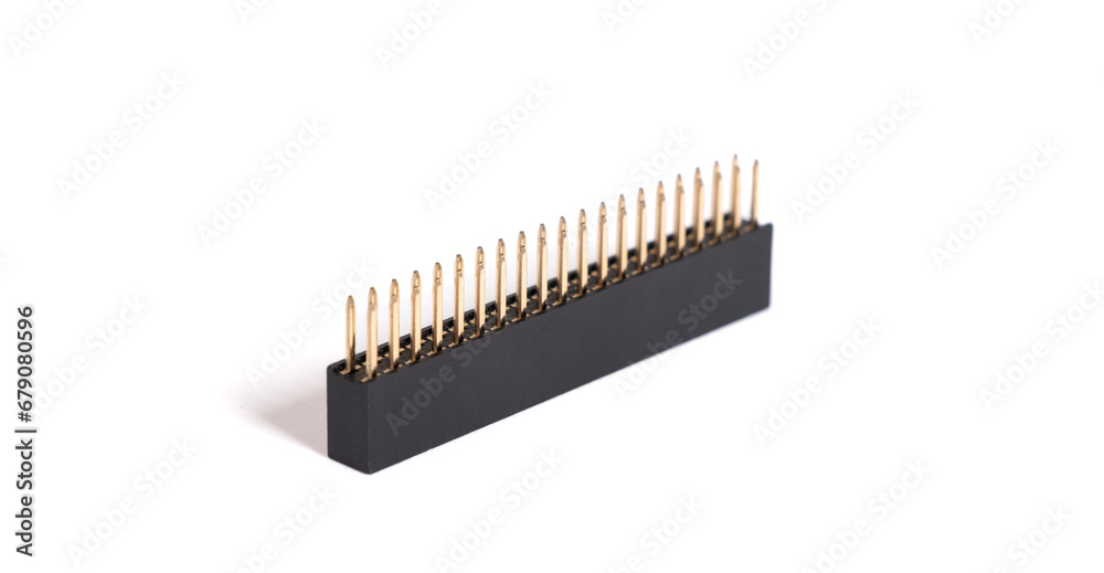 40 Pin GPIO connector header isolated on white background. 2x20 pins ...
