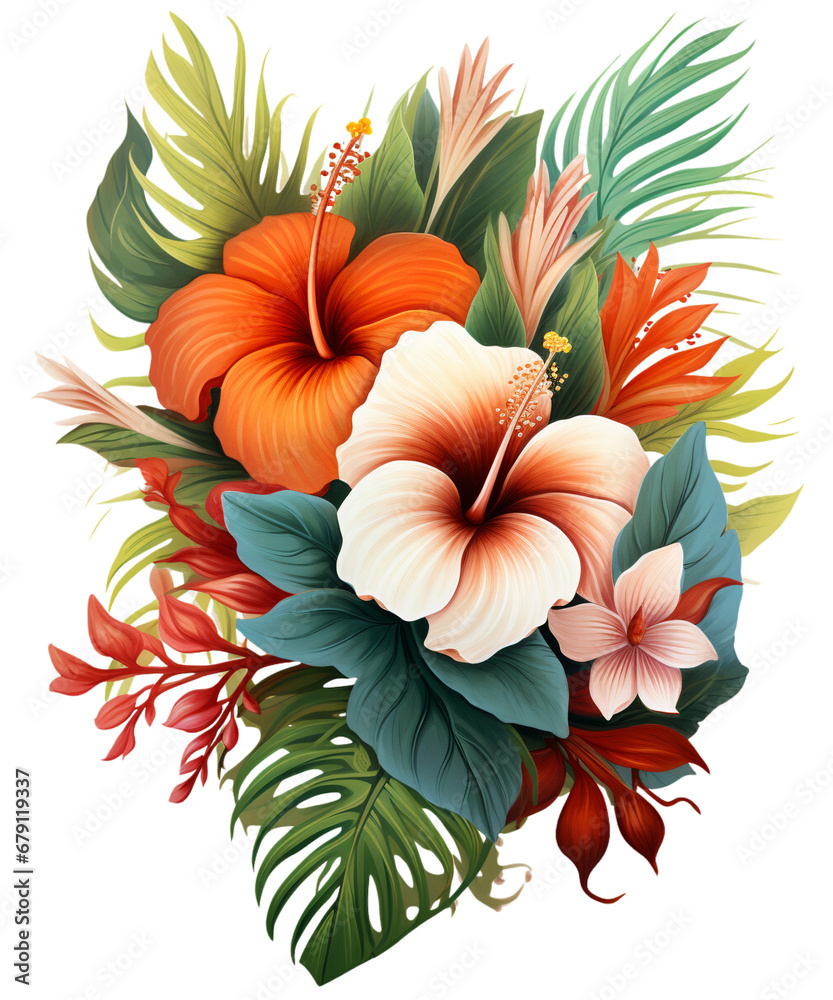 Tropical Blooms and Leaves Clipart, Exotic Floral Sublimation Graphics ...