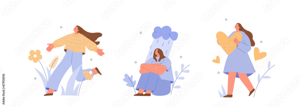 Mental health, psychotherapy and selfcare concept illustration ...