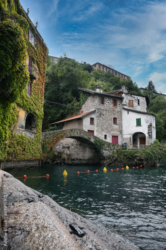 Medieval bridge in the village of Nesso, also called Civera bridge, on ...