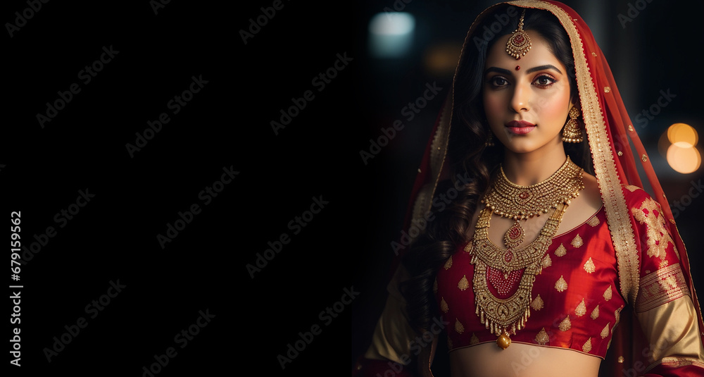 Magnificent young Indian bride in luxurious bridal costume with makeup ...