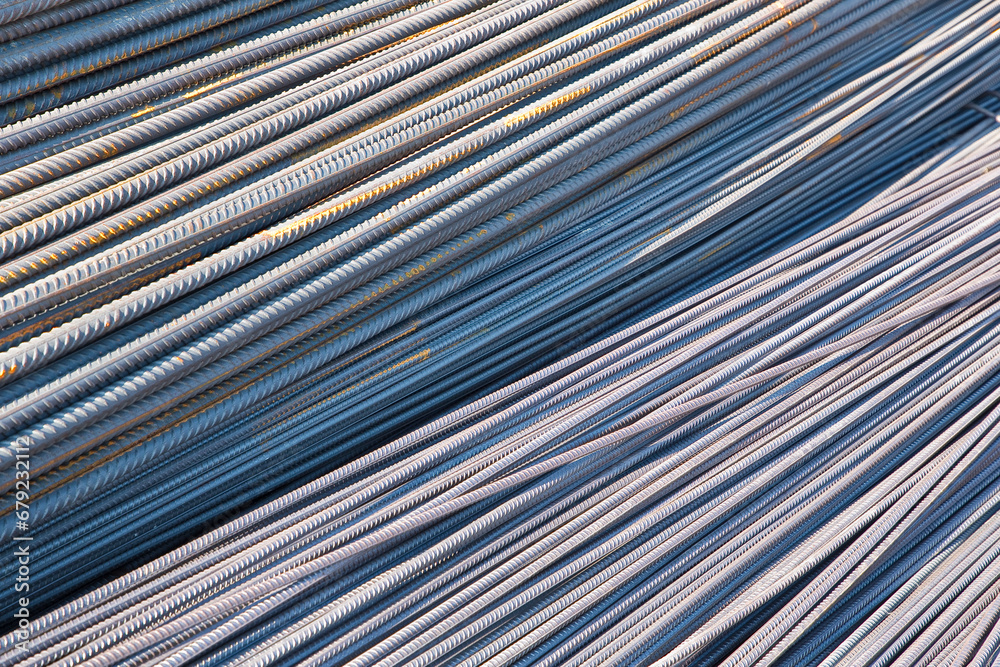Reinforcements steel bars stack, building armature with surface with ...