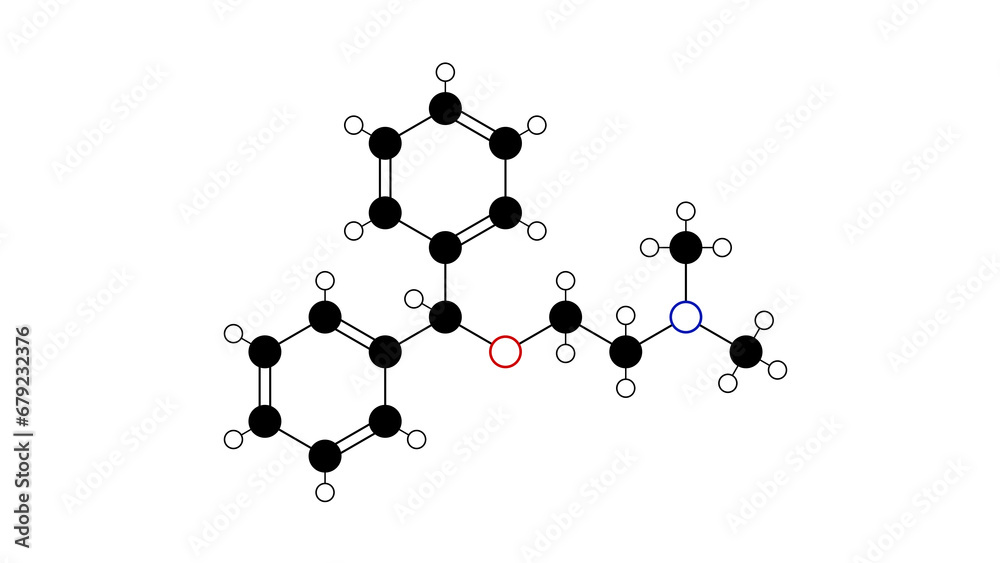 diphenhydramine molecule, structural chemical formula, ball-and-stick ...