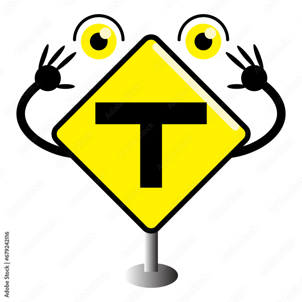 vector cartoon traffic sign with crossroads to the right and left ...