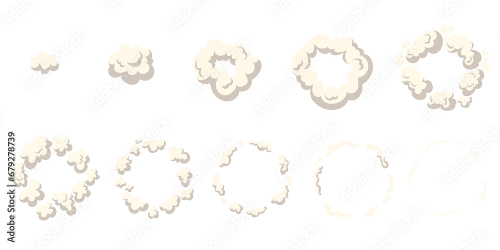 Cartoon smoke animation. Animated cloud explosion dust, sprite frame ...