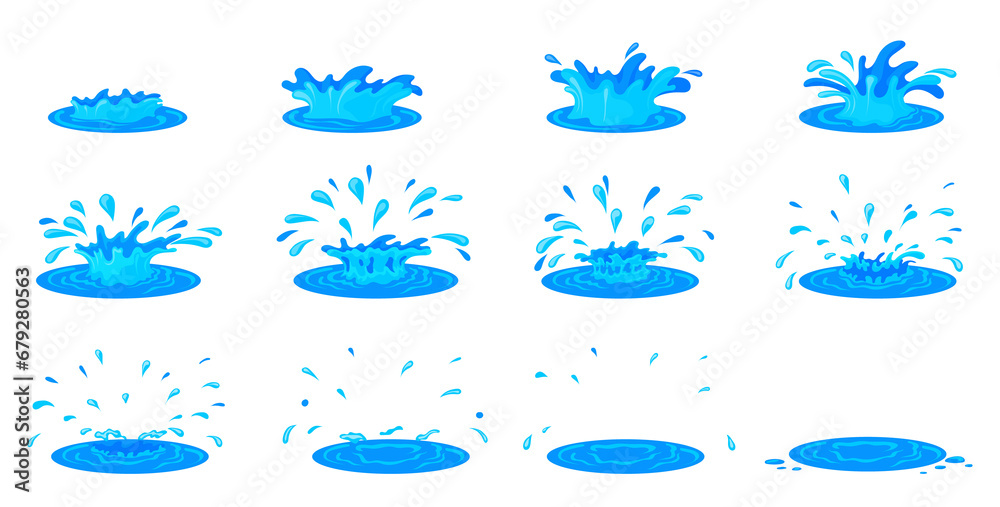 Water ripple animation. Cartoon splash fx effect 2d game, sprite sheet ...