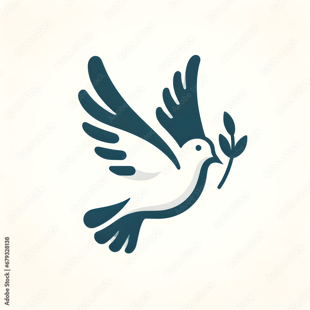 Stylized Dove of Peace with Olive Branch Illustration - Concept of ...
