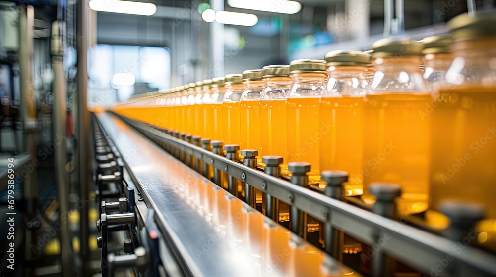 Automatic line for packing juices into glass or plastic containers ...