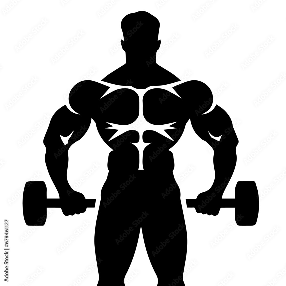 Strong Human Body Builder Silhouette, Muscle, vector, logo illustration ...