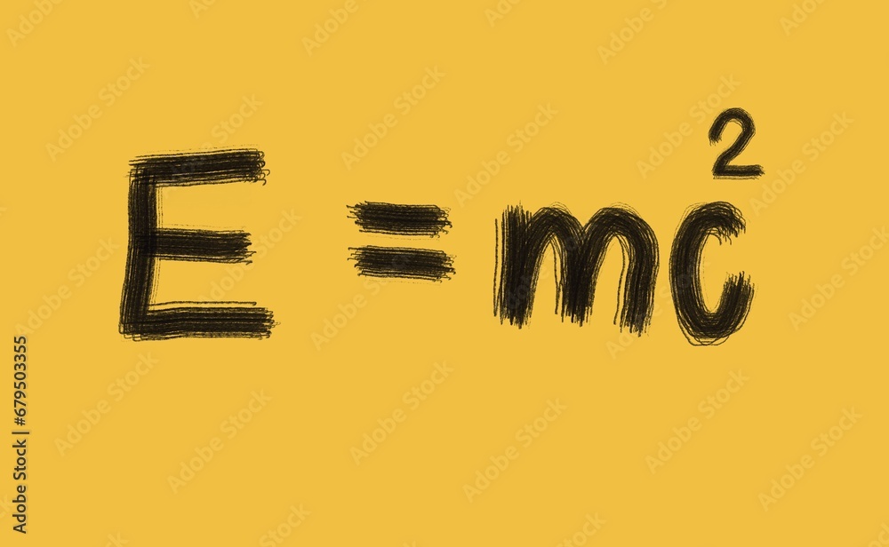 Handwritten font of Physics formula E=mc2. Energy equals mass times the ...