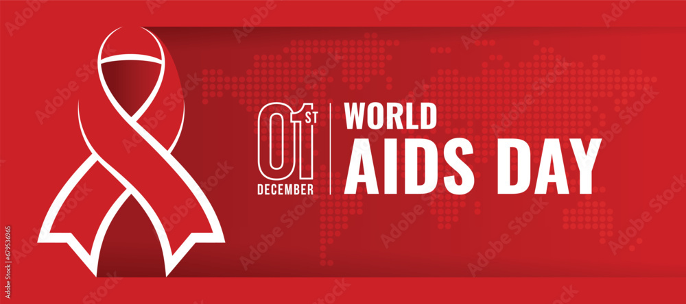 World aids day - Red ribbon sign with white line and shadow and text on ...