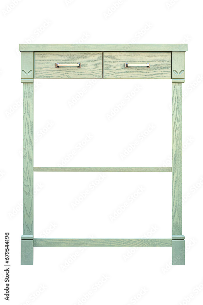 Wooden serving table with drawers and shelves of ash tree massive and light green enamel paint ...