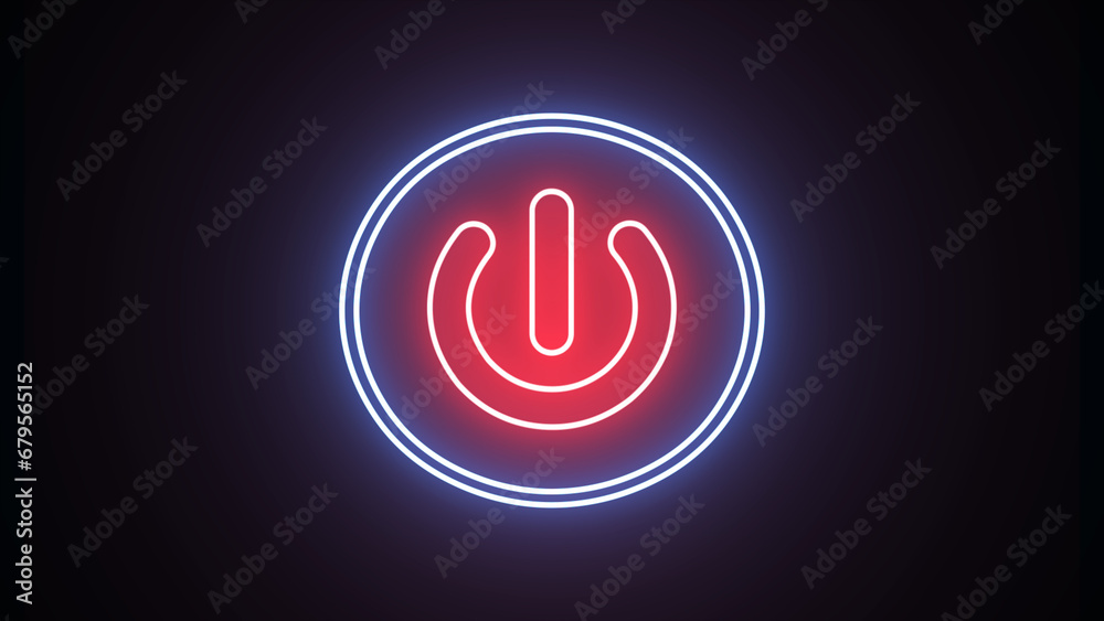 Glowing red power button icon neon animation. Neon light power button ...