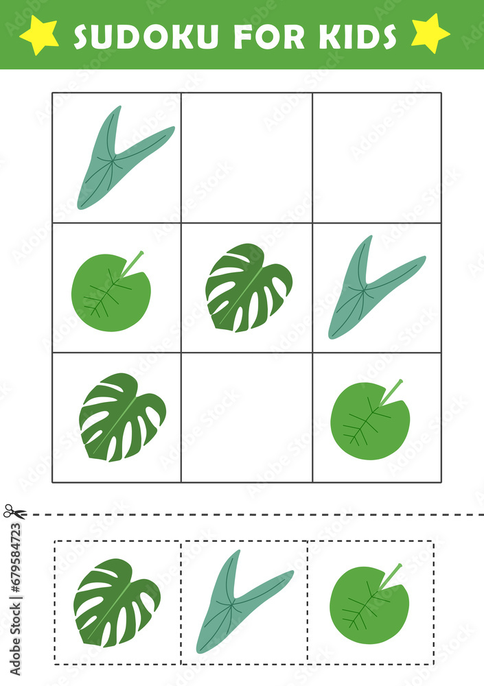 Sudoku logical reasoning activity for kids. Fun sudoku puzzle with cute ...