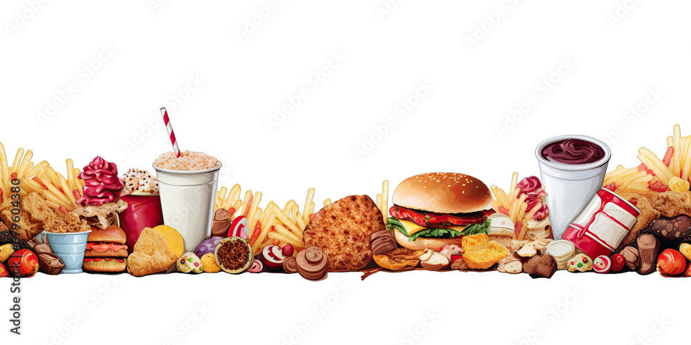 Collection Of Different Junk Food Border On Transparent Background ...