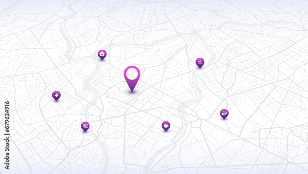 Track navigation pins on isometric street maps, navigate mapping ...