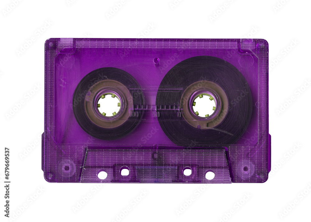 Vintage purple audio cassette tape isolated. Obsolete technology of ...