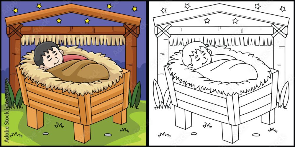 Christian Baby Jesus Coloring Page Illustration Stock Vector | Adobe Stock