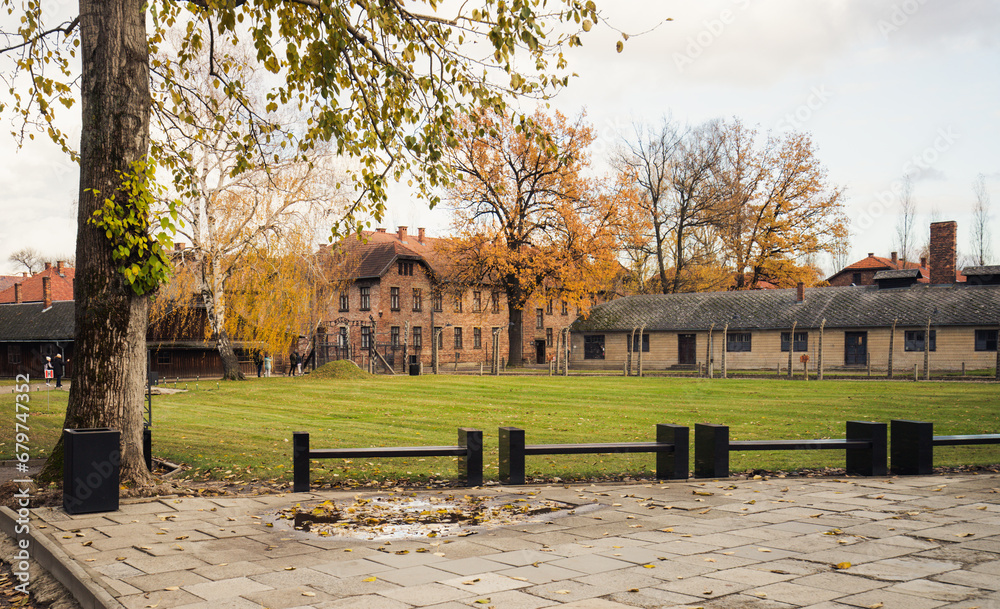 Auschwitz, Poland, November 16, 2023: Buildings of the first camp ...