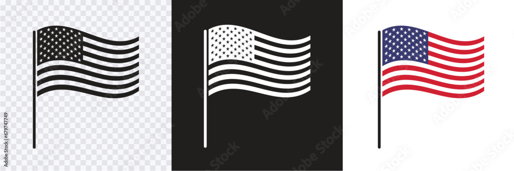 USA wave flag Icon set, American national flag concept, USA flags on ...