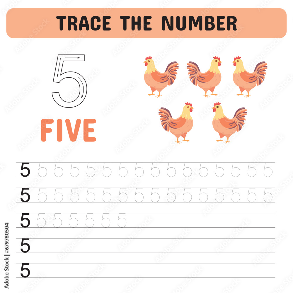 Tracing number worksheet for kindergarten, preschool and Montessori ...