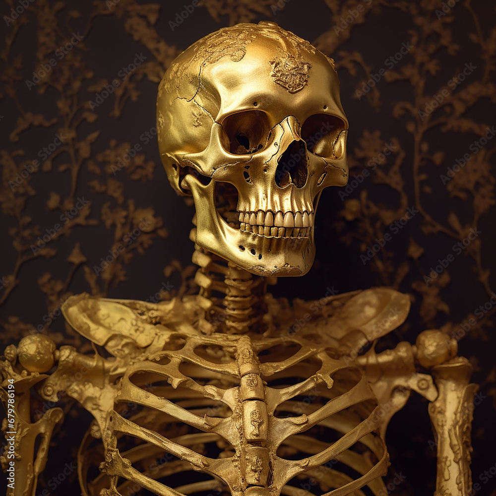 Generative AI: Shiny gold human skeleton Stock Illustration | Adobe Stock