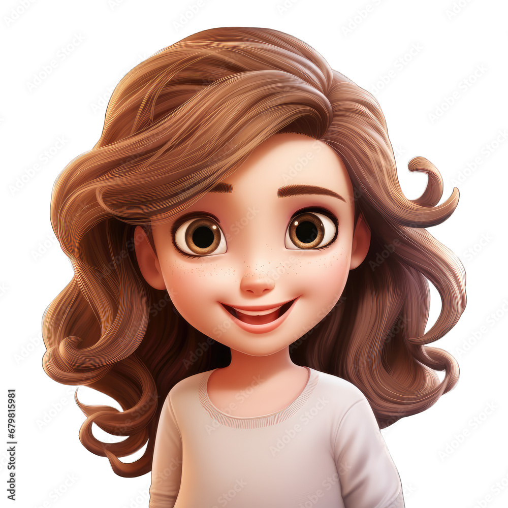 Memoji beautiful smiling child girl isolated on transparent and white ...