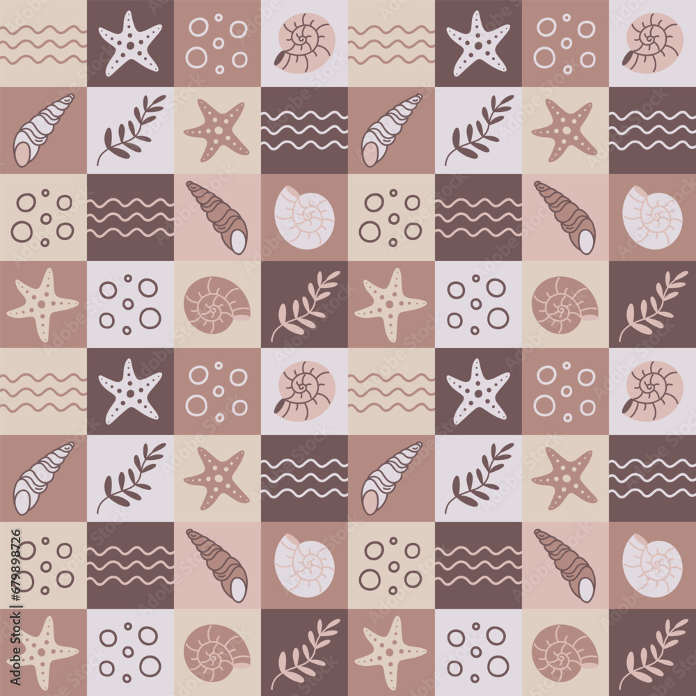 Sea animals seamless vector pattern. Nautilus and cone shells ...