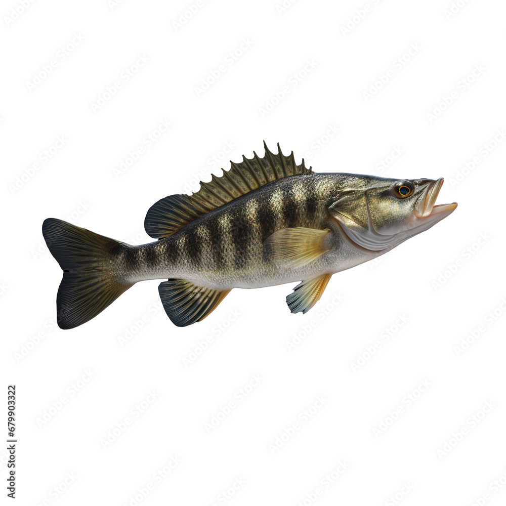 Freshwater bass fish isolated on white transparent background, North ...