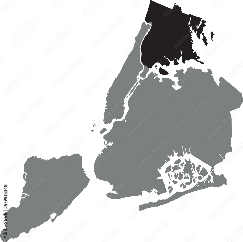 Black flat blank highlighted location map of THE BRONX BOROUGH inside ...