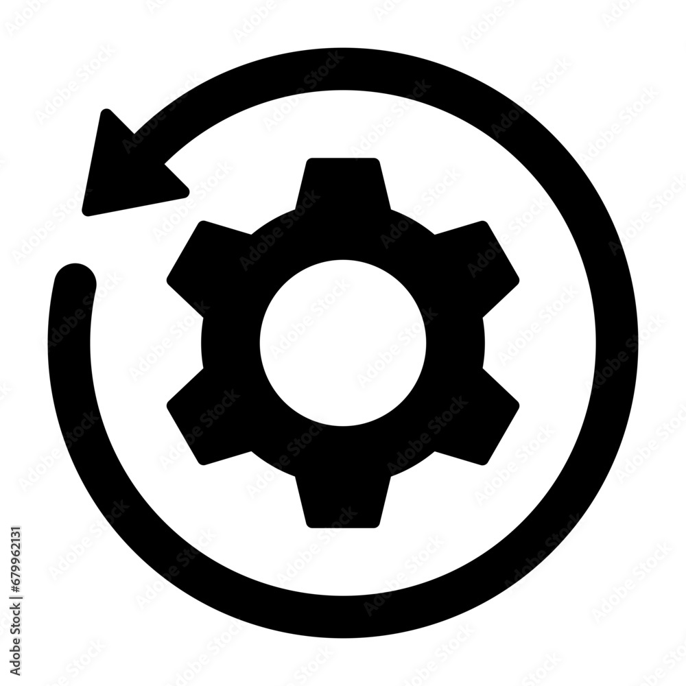Black single round system update icon, simple cogwheel process cycle glyph flat design svg ...