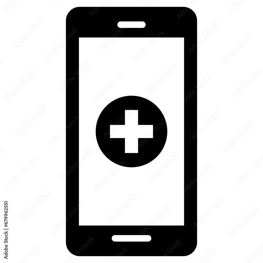 Black single Telehealth filled icon, simple remote health screen flat ...