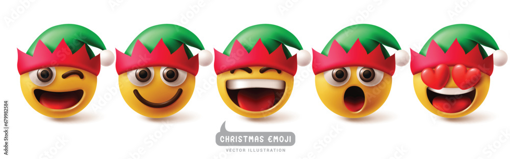 Christmas emoji elf character vector set. Christmas elf emojis and ...