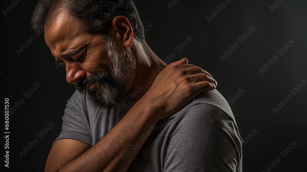 diseases and illnesses - man with face distorted in pain holds one hand ...