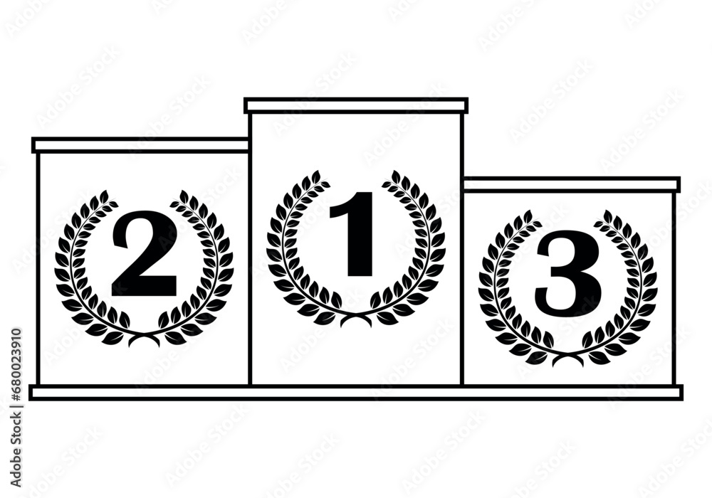 winner podium with numbers in laurel wreath, black and white vector ...