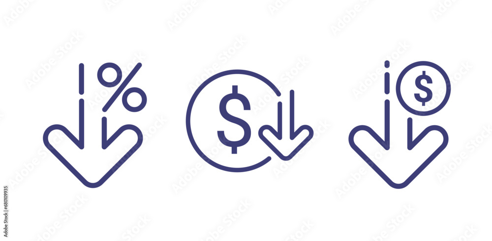 Cost reduction icon price lower arrow. Vector low cost money crisis ...